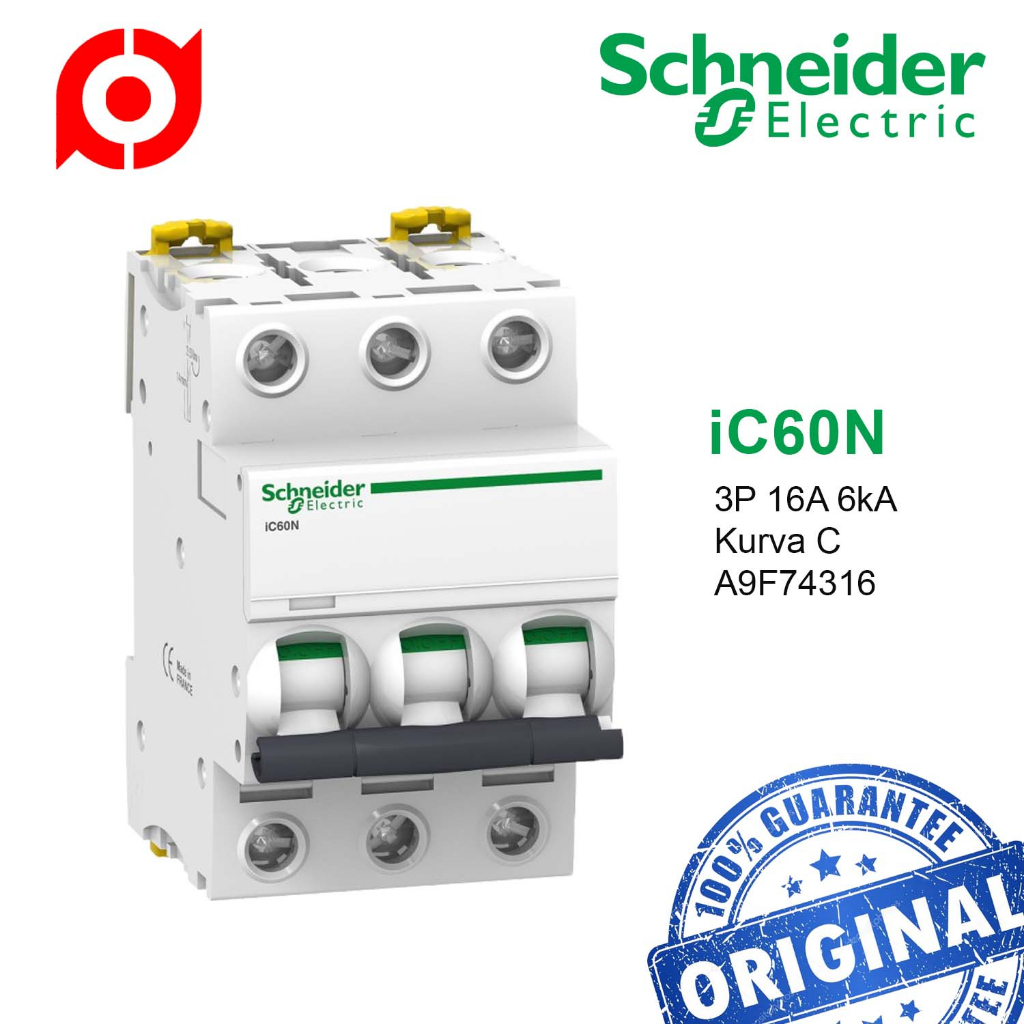 Jual MCB iC60N 3P 16A 6kA A9F74316 Kurva C Saklar On Off Schneider | Shopee Indonesia