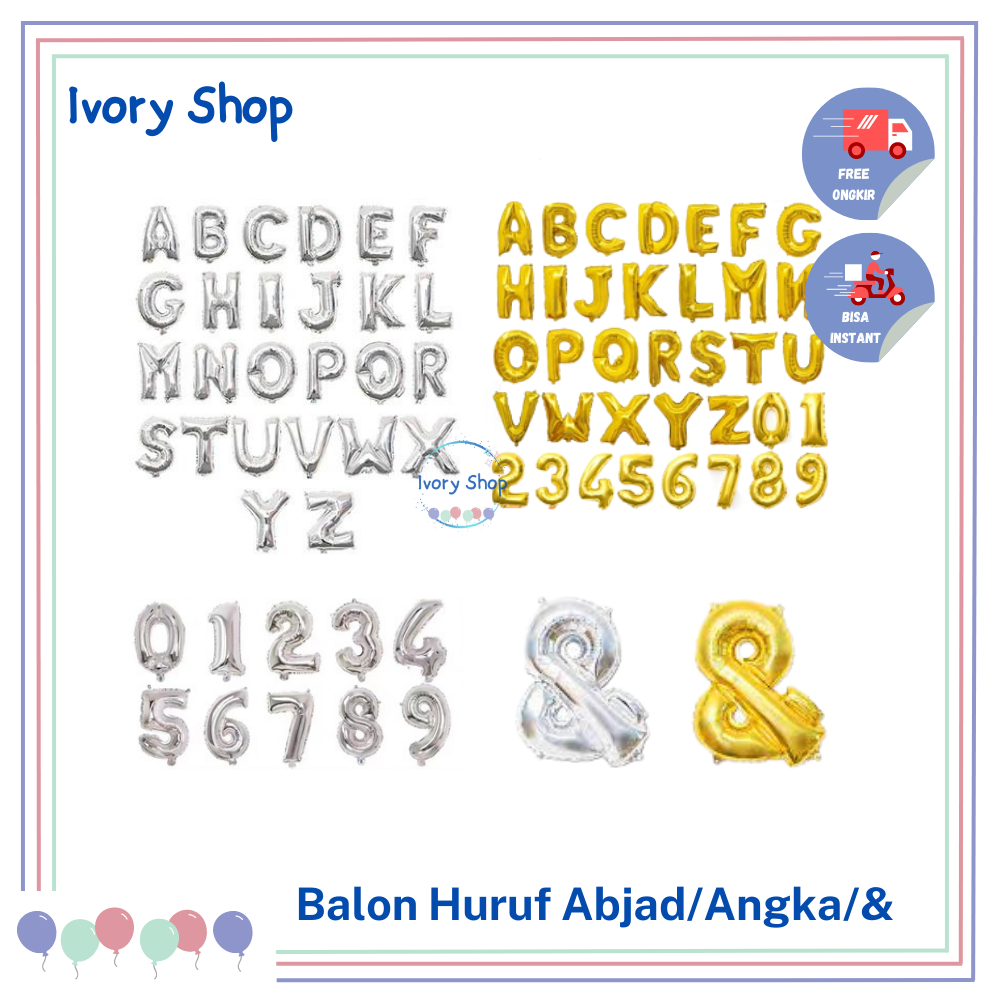 Jual Balon Foil Huruf Gold Silver Abjad Balon angka gold silver satuan ...