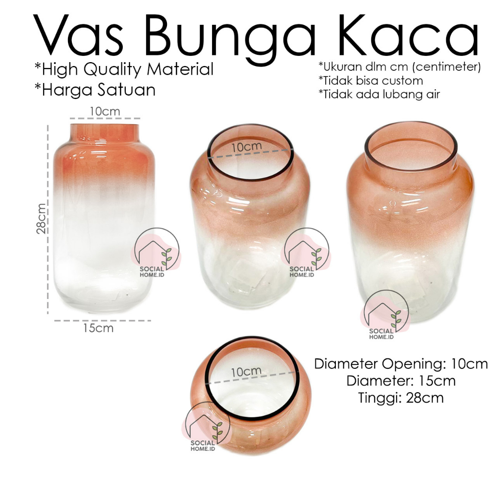 Jual Vas Bunga Kaca Minimalis Ombre Pink Peach, Flower Vase, Tinggi ...