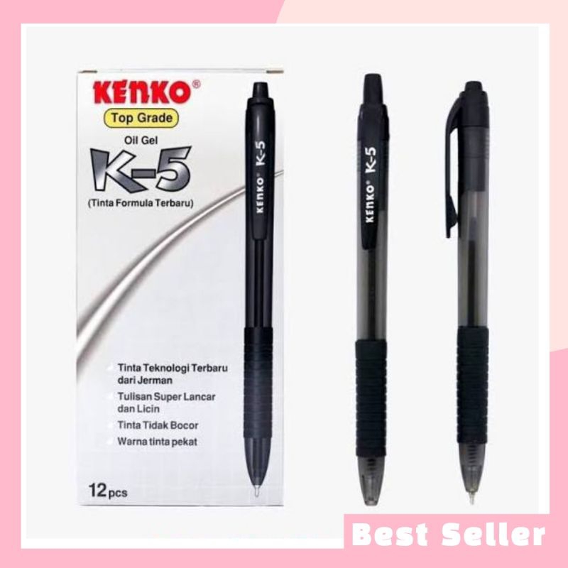 Jual Pulpen Kenko K-5 Retractable Tinta Hitam 1 Pack Isi 12 Pcs ...