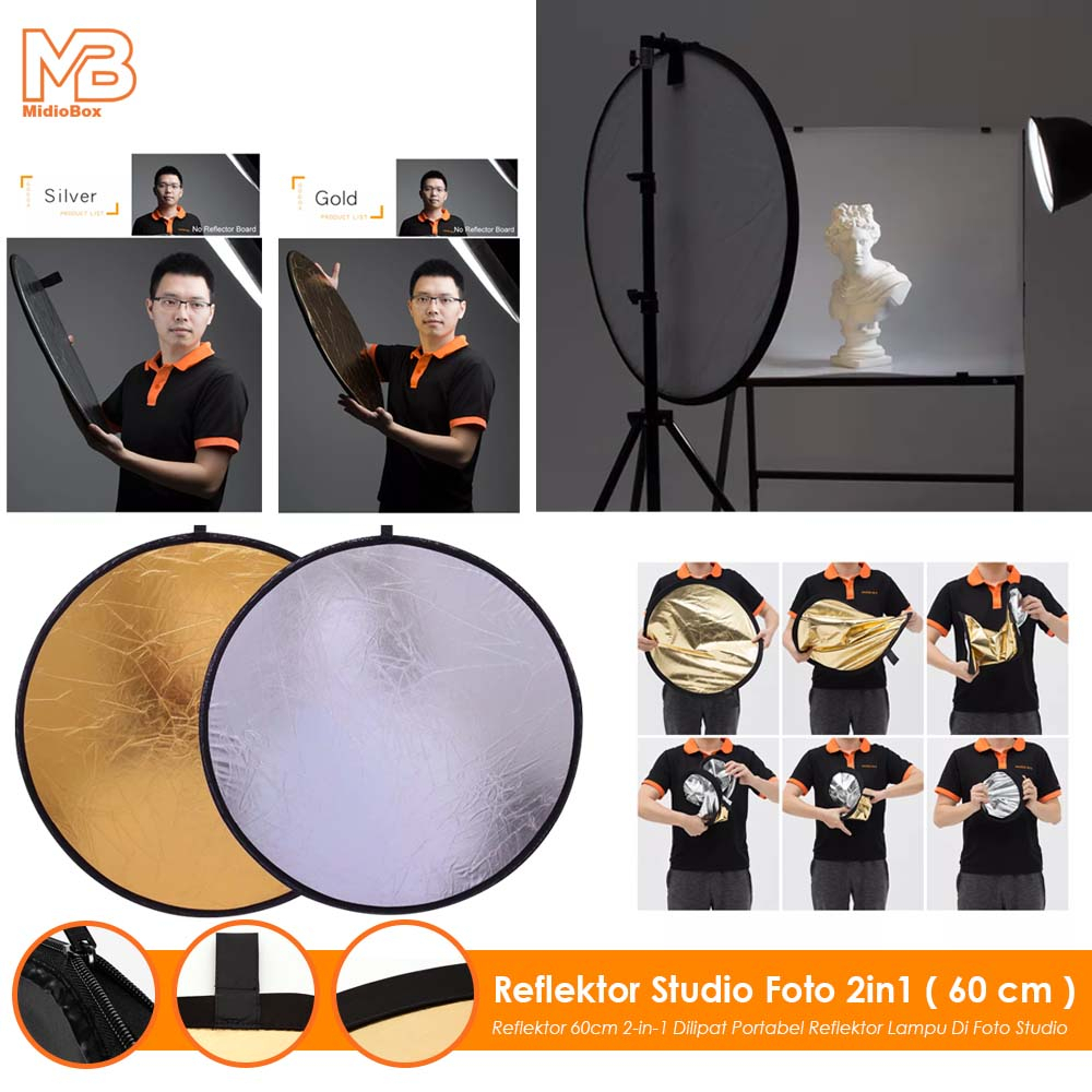 Jual Reflektor Foto Studio Foto 2in1 Midio Diameter 60cm Reflector Foto ...