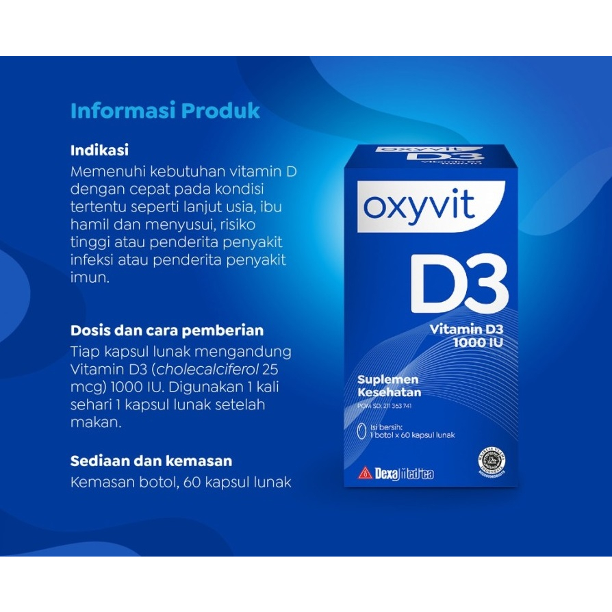 Jual Oxyvit D3 - Vitamin D3 1000 IU Isi 60 Kapsul Lunak | Shopee Indonesia