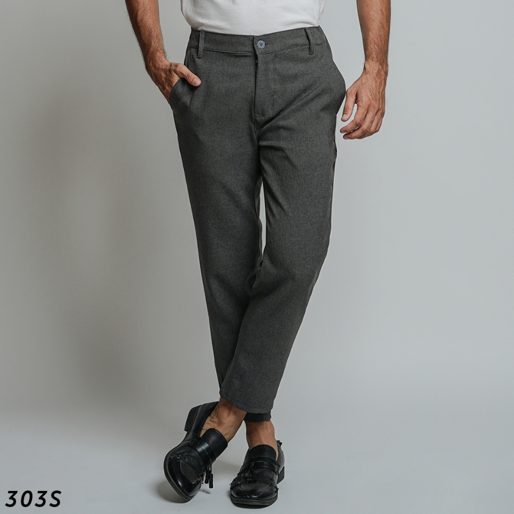 Jual HSRM - Dapper Formal Ankle Pants Black Misty | Shopee Indonesia