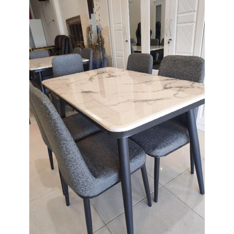 Jual MEJA MAKAN BESI MARBLE KURSI 4 / NANAMEBEL | Shopee Indonesia