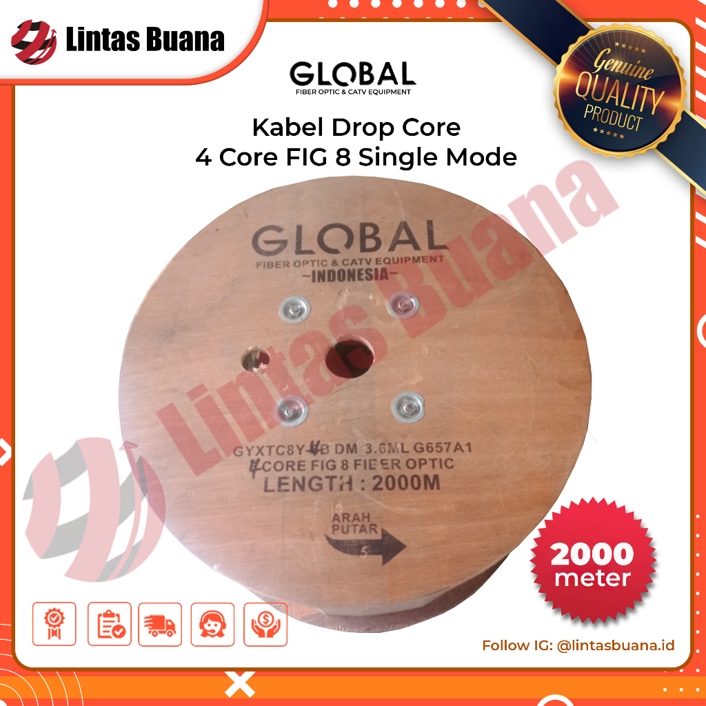Jual Global Kabel Drop Core 4 Core FIG 8 + Jelly tube 3,6ml Single Mode ...