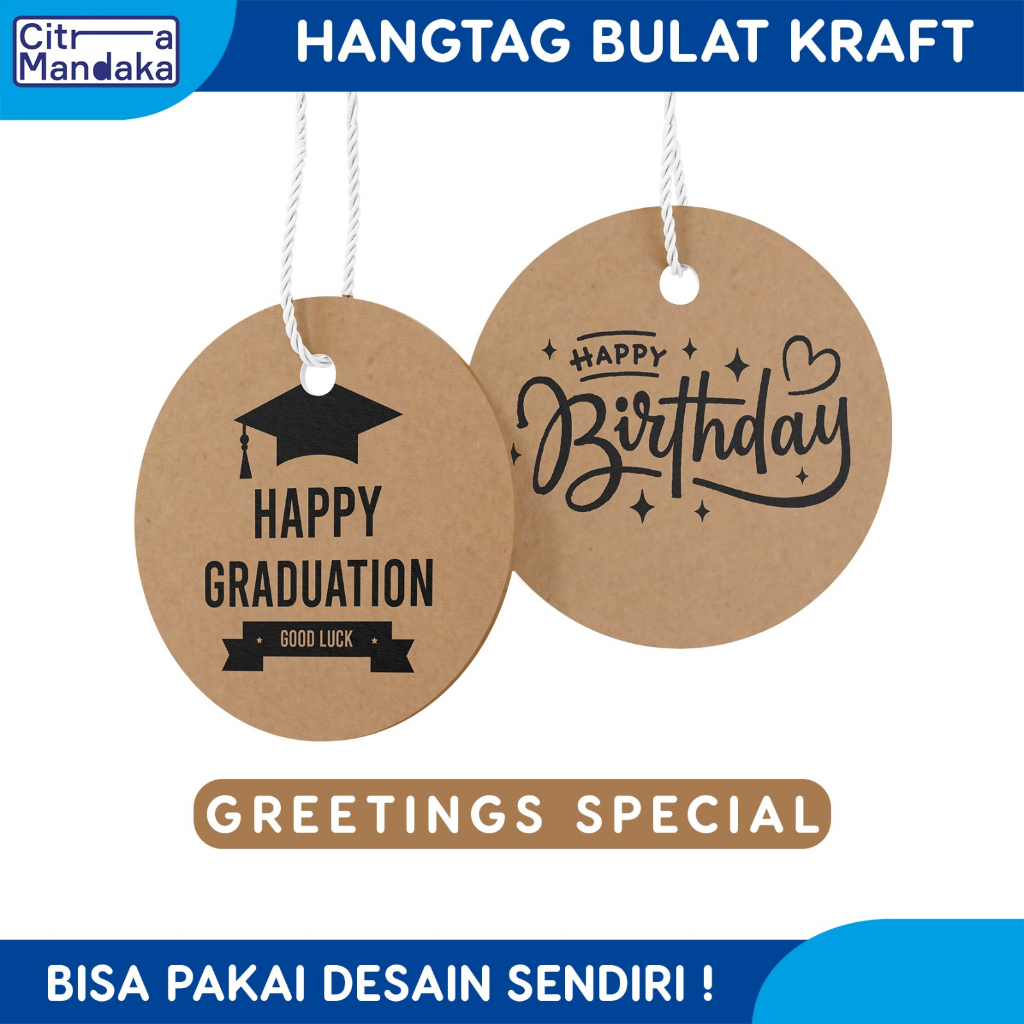 Jual Label Souvenir Custom Bulat Kraft Paper 1 Sisi Happy Series Bulat ...