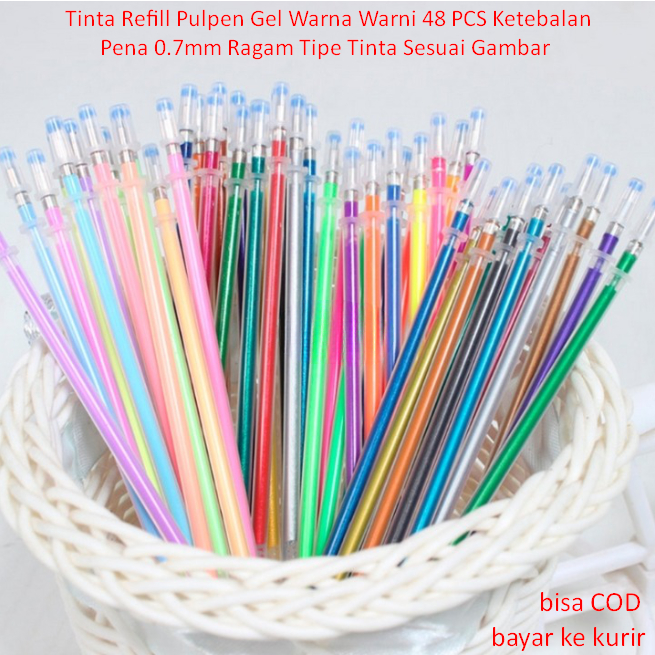 Jual Tinta Refill Pulpen Gel Warna Warni 48 PCS Ketebalan Pena 0.7mm ...