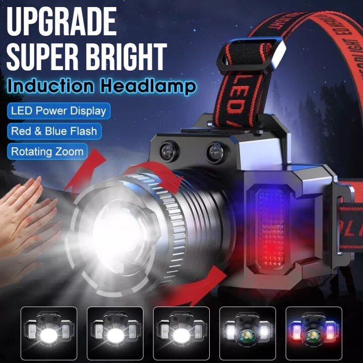 Jual Ledlight Senter Kepala LED Headlamp P50 5000 Lumens Super Terang Dengan Sensor Gerak Untuk ...