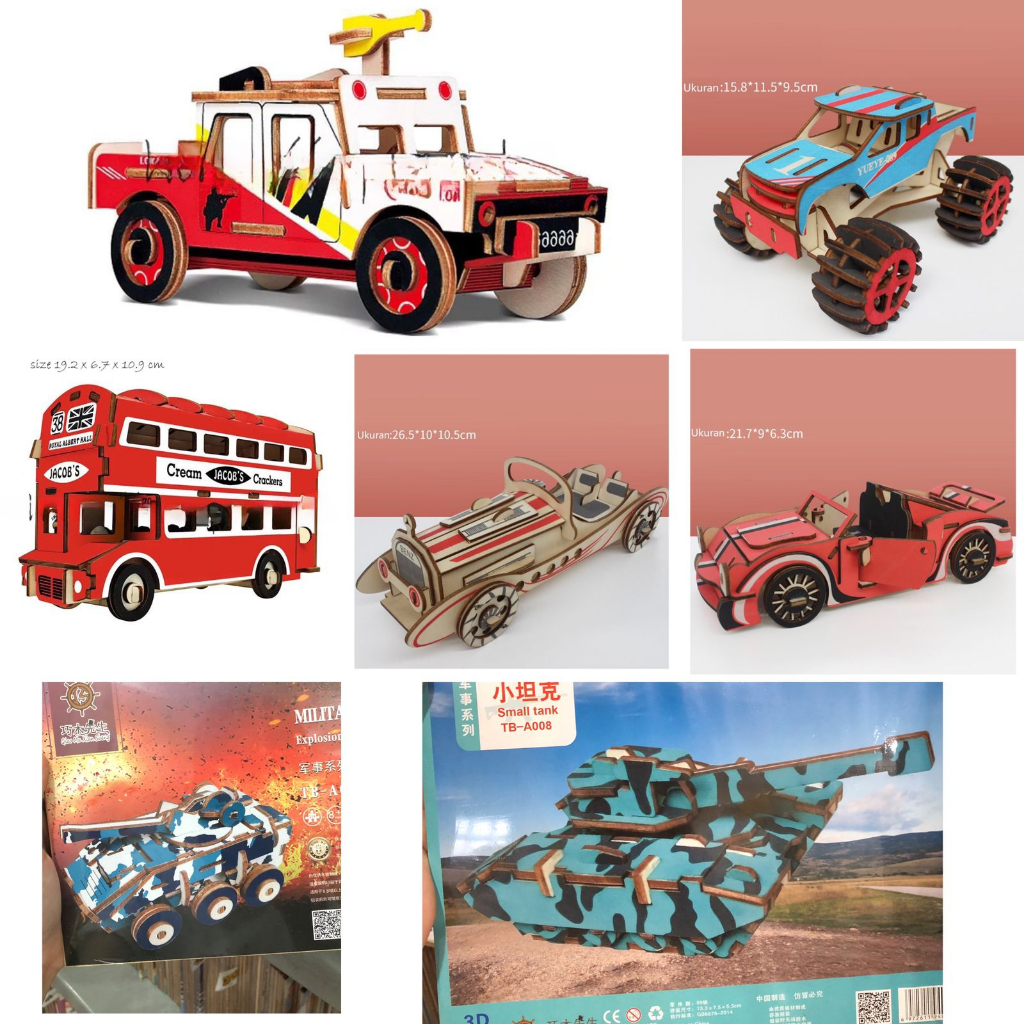 Jual Puzzle 3D DIY Bahan Kayu model CAR | JEEP | MOBIL MOBILAN | BUS ...