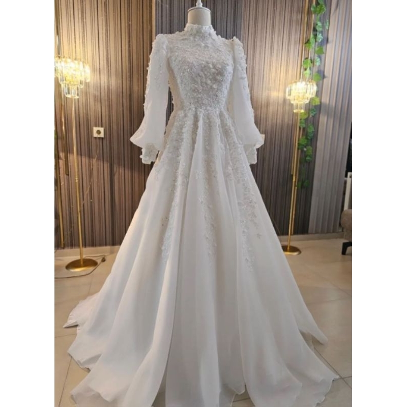 Jual GAUN AKAD NIKAH PUTIH/ GAUN WEDDING DRESS / GAUN LAMARAN / GAUN ...