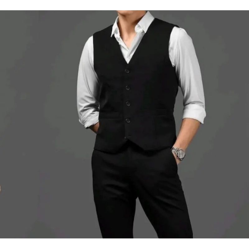 Jual Jas Rompi polos hitam/Blazer hitam rompi/Jas kantor pria/Jas Rompi ...