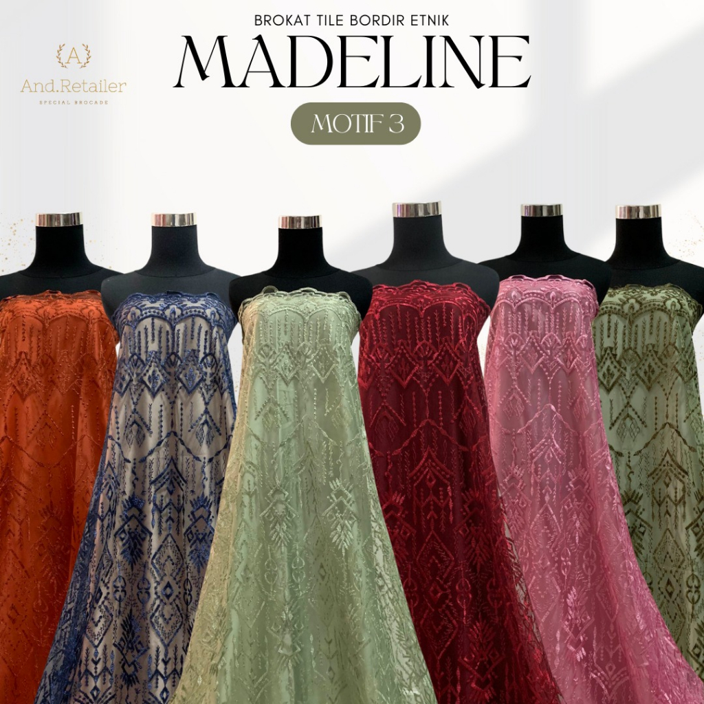 Jual Bahan Kain Brokat Tile Bordir Madeline etnik Motif3 Warna Merah ...
