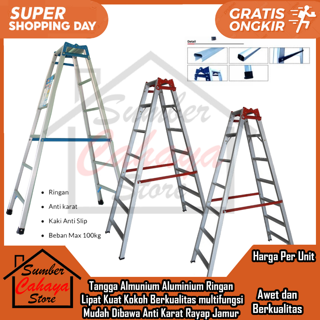 Jual Tangga Lipat Aluminium Multifungsi 150 200 250 300 cm 1,5m 2m 2,5m ...