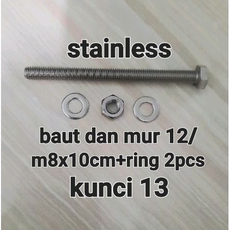 Jual baut dan mur 12/m8x10cm plus 2 ring plat stainless | Shopee Indonesia