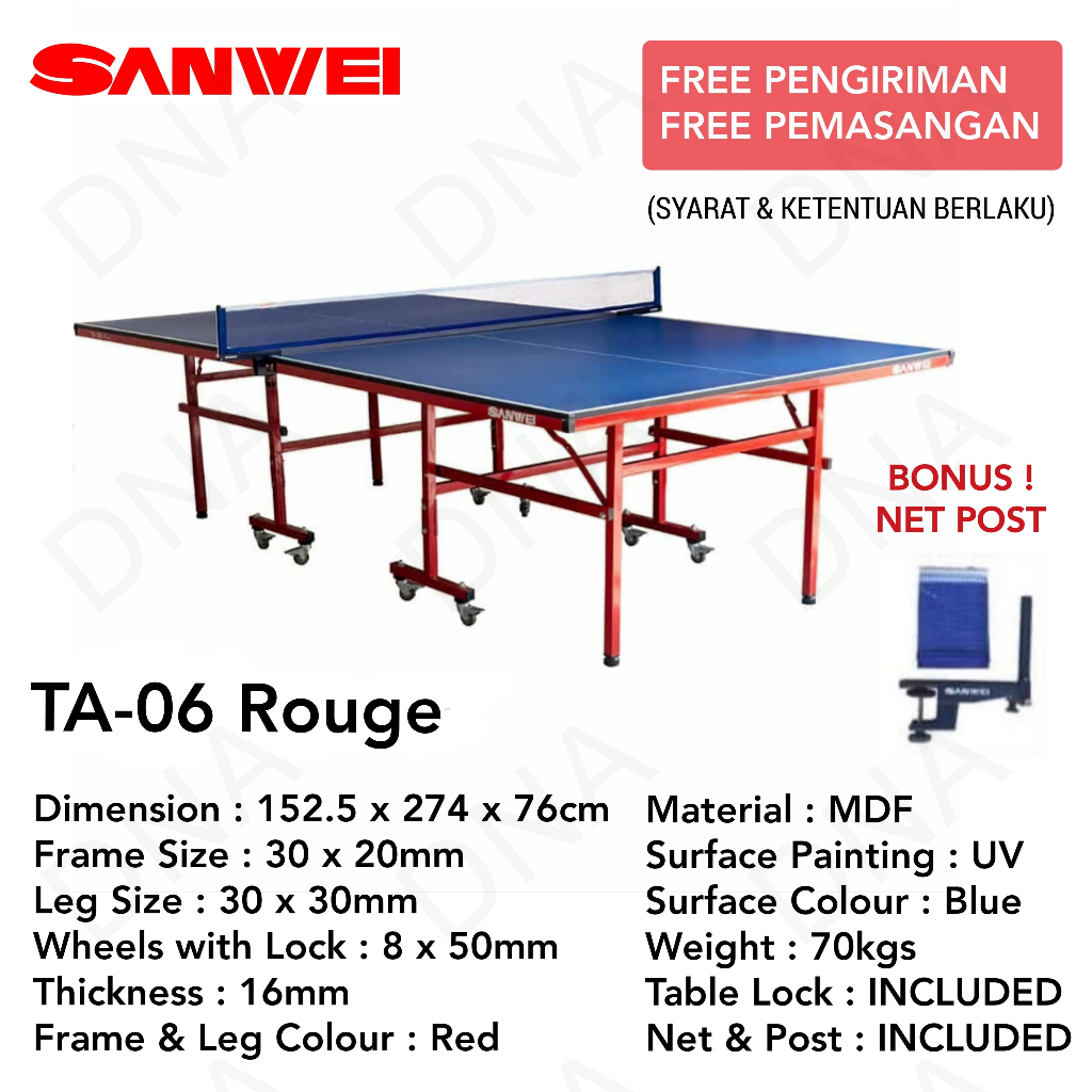 Jual Table Tennis / Tenis Meja SANWEI TA-06 Rouge Indoor - ORIGINAL | Shopee Indonesia