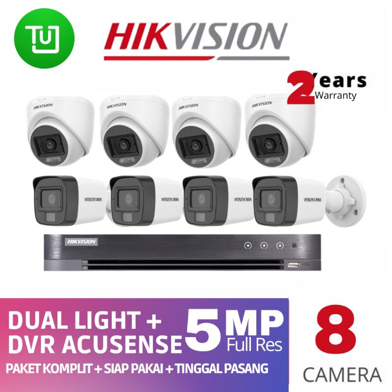 Jual PAKET CCTV HIKVISION 5MP DUAL LIGHT AUDIO COLORVU 8 CHANNEL 8 CAMERA | Shopee Indonesia