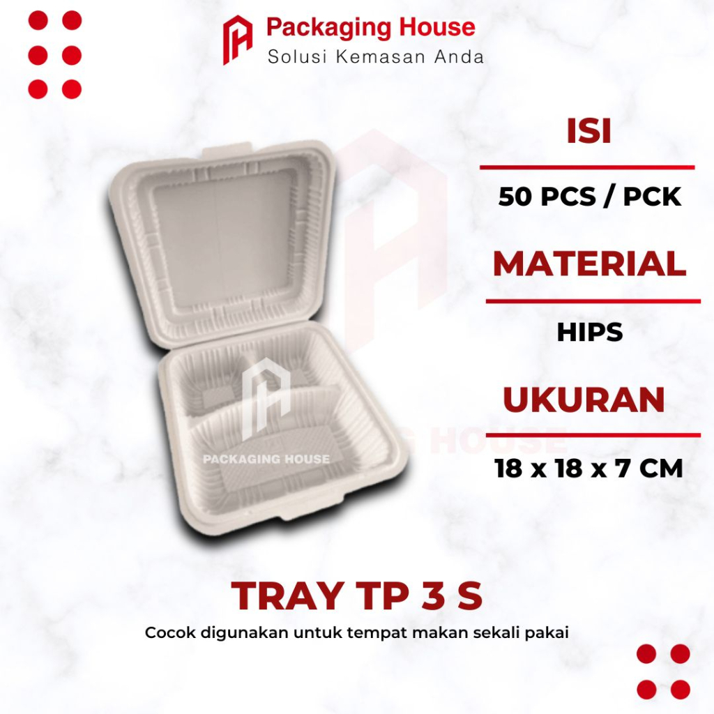 Jual Meal Box Polos Sekat 3 isi 50 pcs | Meal Box Kotak Makanan Sekat 3 ...