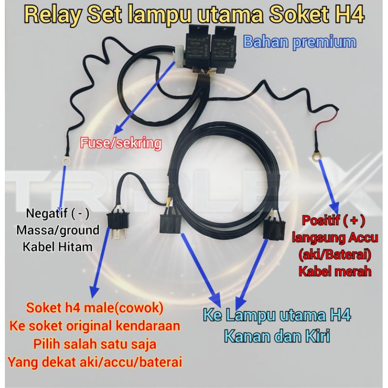Jual relay set h4 triple x rellay lampu utama mobil soket h4 rilai ...
