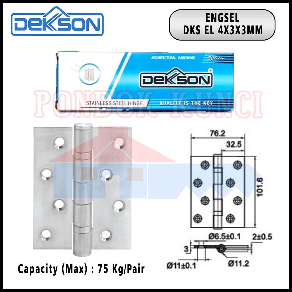 Jual Engsel 4 Inch Dekkson Ecoline 4"x3"x3mm 2BB SSS Hinge Dekson ESS ...