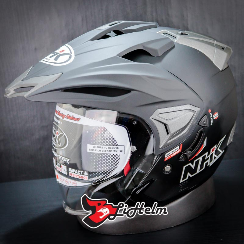 Jual HELM NHK PREDATOR CRYPTON BLACK DOFF | HALF FACE DOUBLE VISOR ...