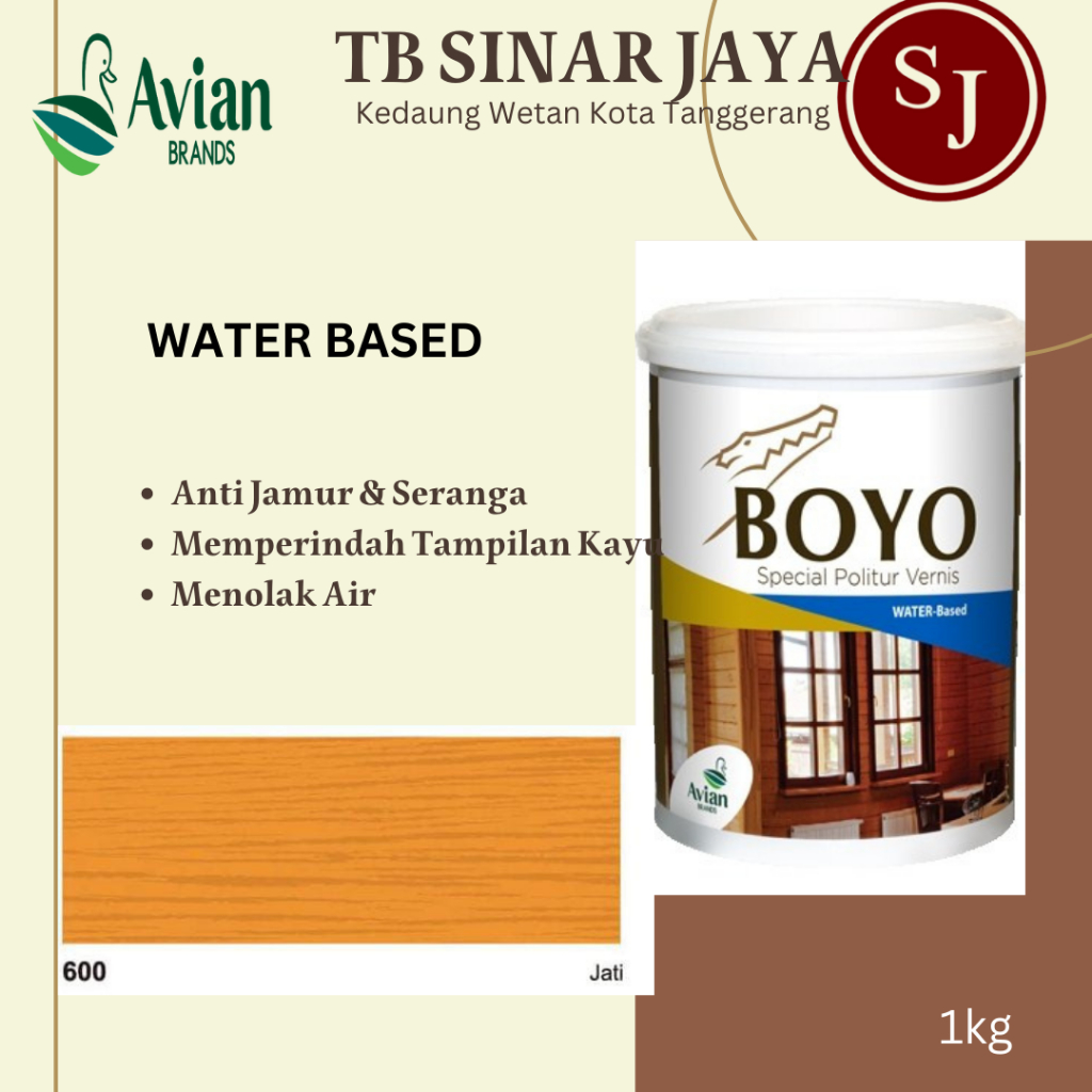 Jual Avian Boyo Politur Cat Kayu BOYO WATER BASED 1KG - 600 JATI ...