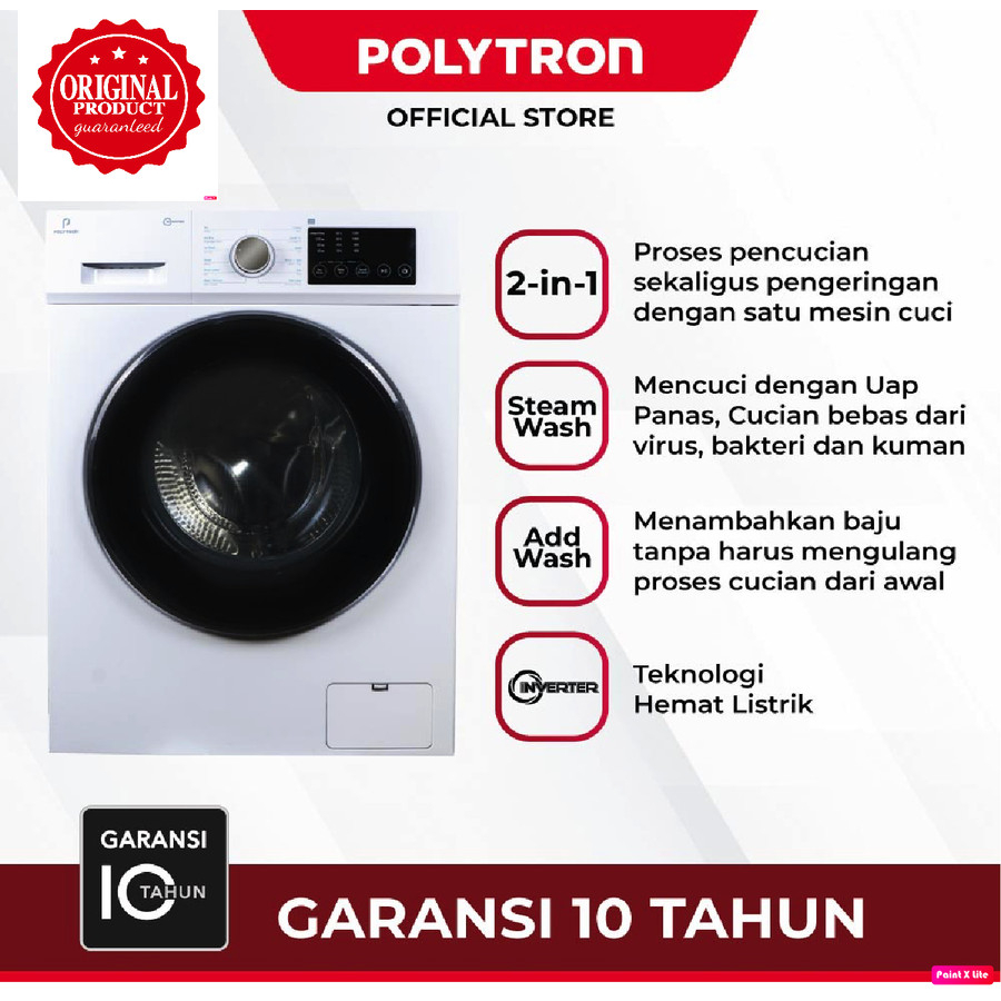 Jual POLYTRON Mesin Cuci Washer Dryer Inverter (Cuci Kering) PFL 1105H ...