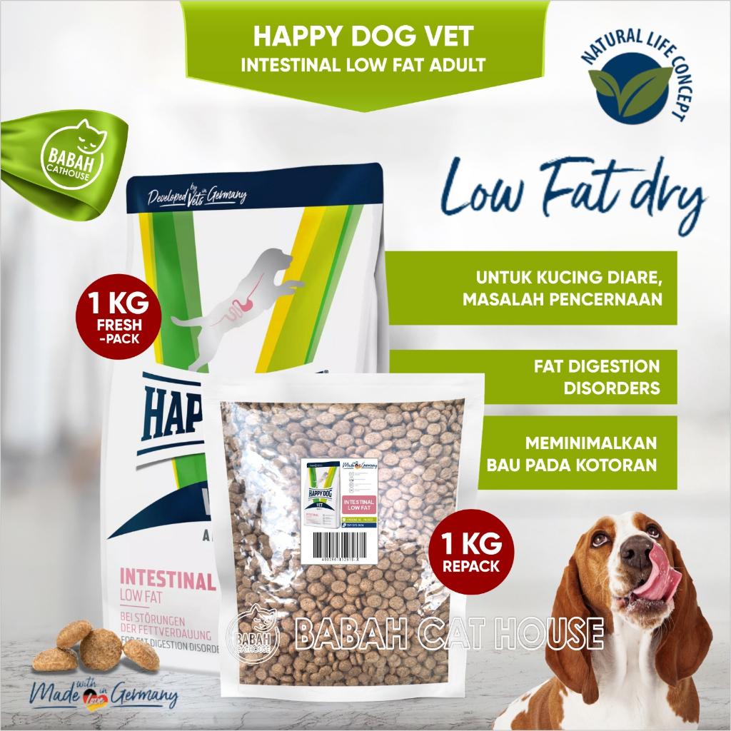 Jual 1kg LOW FAT HAPPY DOG VET INTESTINAL Makanan Kering Dry Food Obat ...