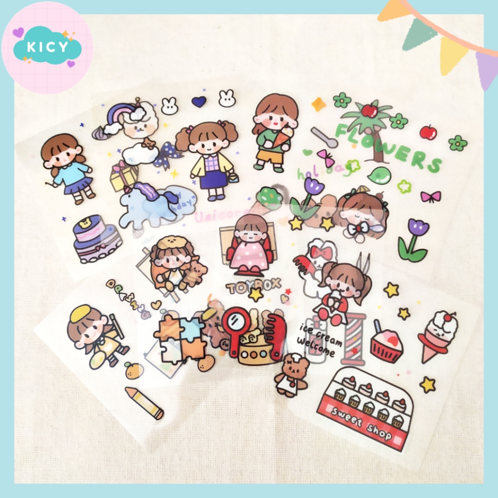 Jual [KICY] 1 Lembar Stiker Deco HAPPY CHIBI Stiker PET Stiker Lucu ...