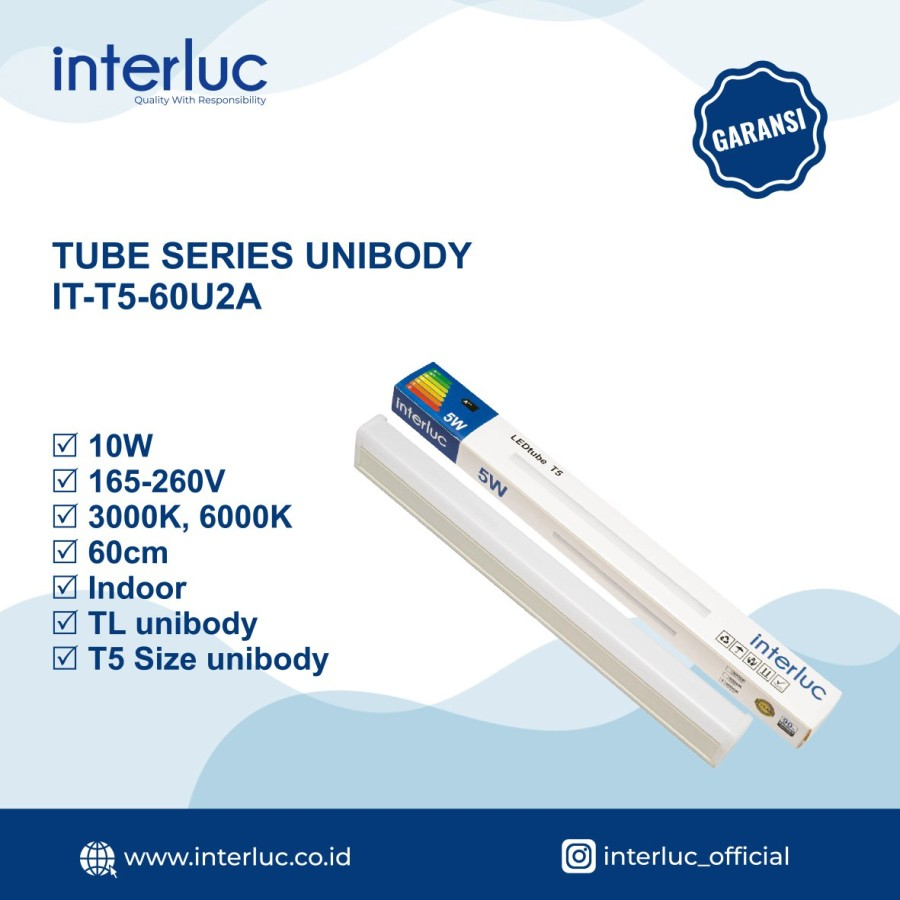 Jual INTERLUC LED TL T5 LAMPU MURAH T5 LED 10W 10 W WATT 60 CM PUTIH ...