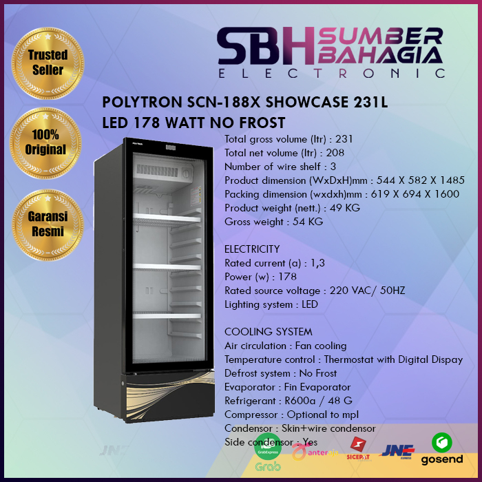 Jual POLYTRON SCN-188X SHOWCASE 231L LED 178 WATT NO FROST (NEW ...