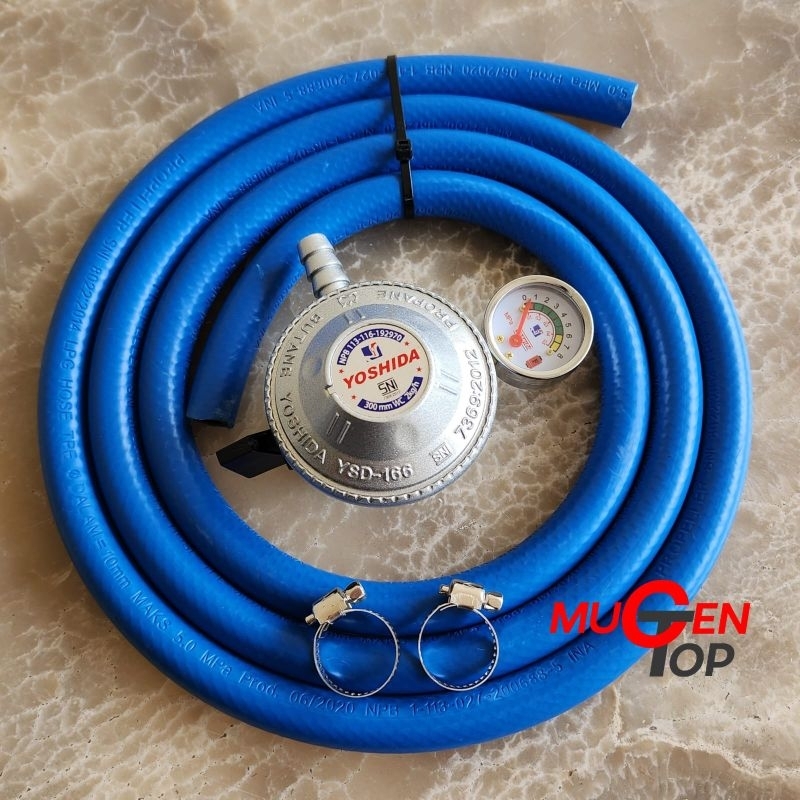 Jual Paket Selang Gas 3 Lapis 2 meter + Regulator Yoshida Meter + Klem ...