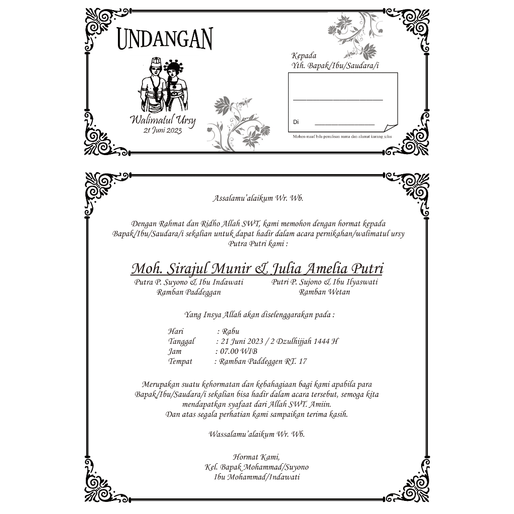 Jual Undangan Walimah, Undangan Walimatul Ursy, Undangan Walimatus ...