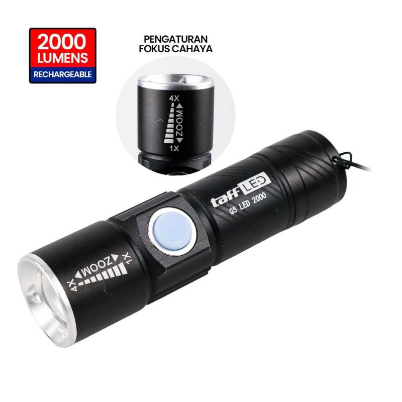 Jual TaffLED Senter LED Mini Zoom Flashlight USB Rechargeable Q5 2000 ...