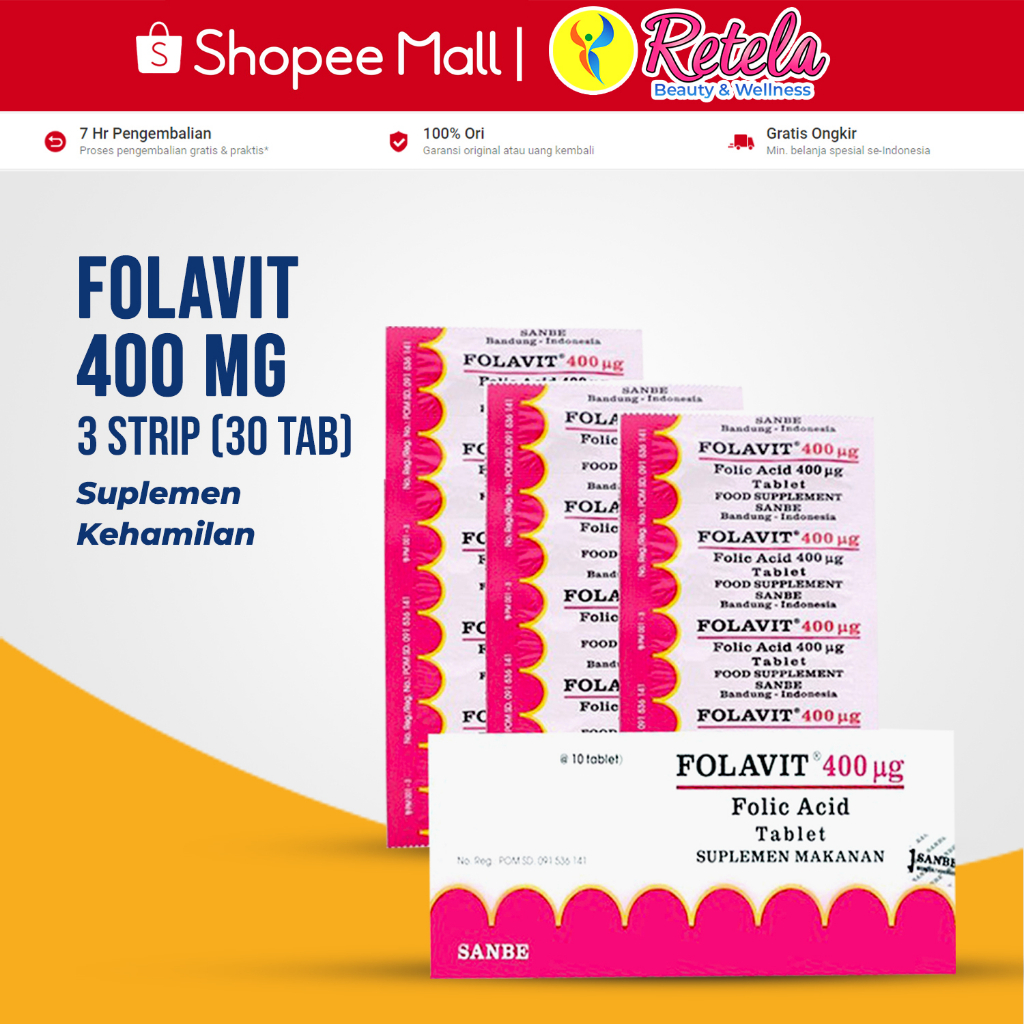 Jual Folavit 400 Mg 3 Strip Isi 30 Tablet / Suplemen Kehamilan Asam ...