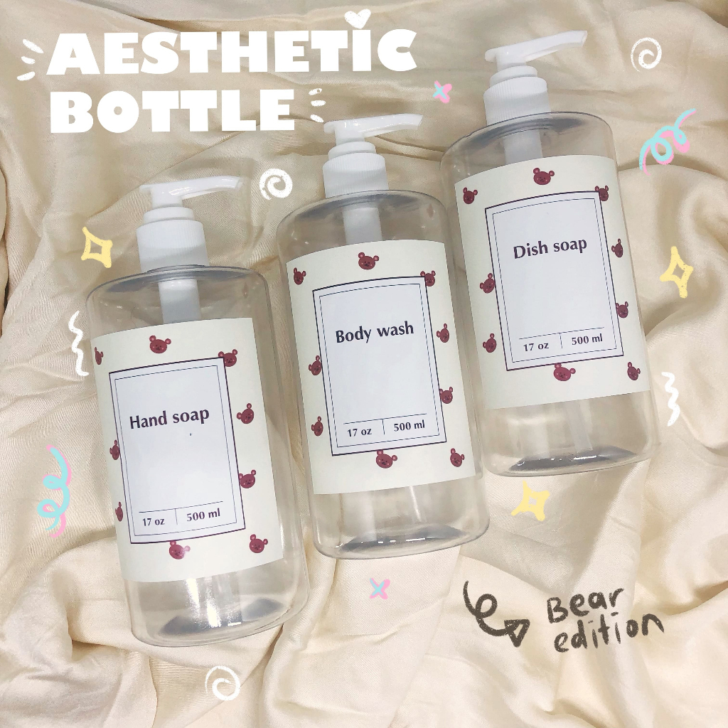 Jual Botol Sabun Pump 500ml Aesthetic Refillable: Cute Bear Edition ...