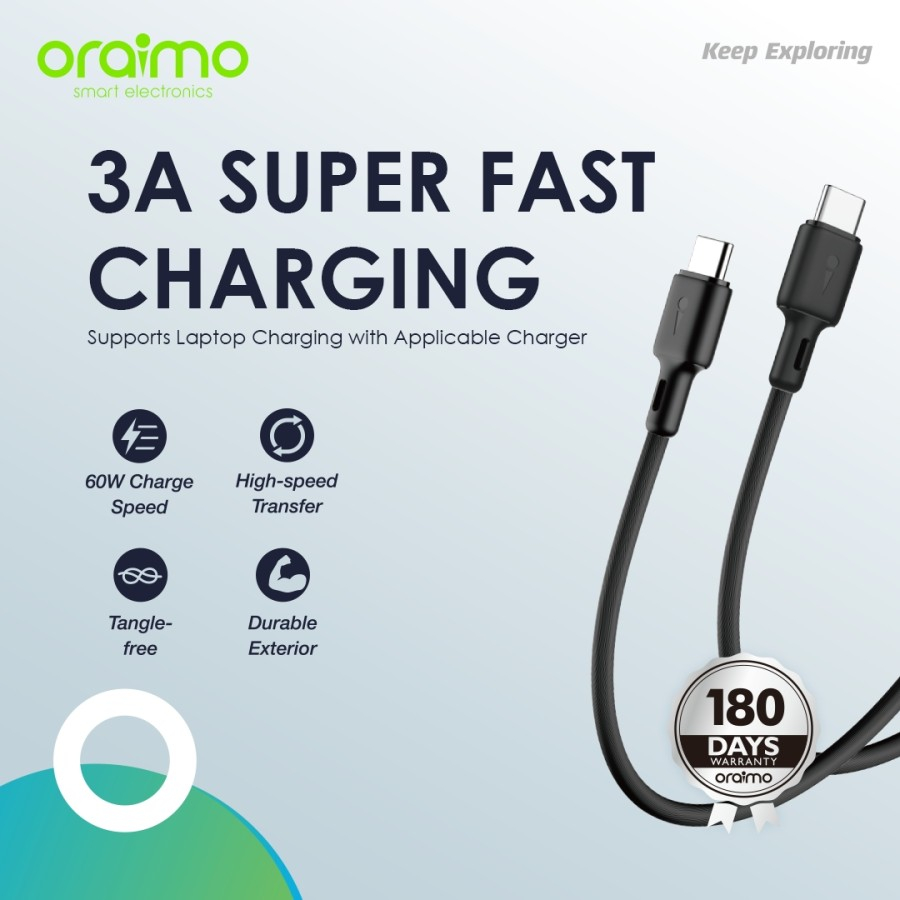 Jual Oraimo Fastline Kabel Data Charger 60W 5V 3A Super Fast Charging ...
