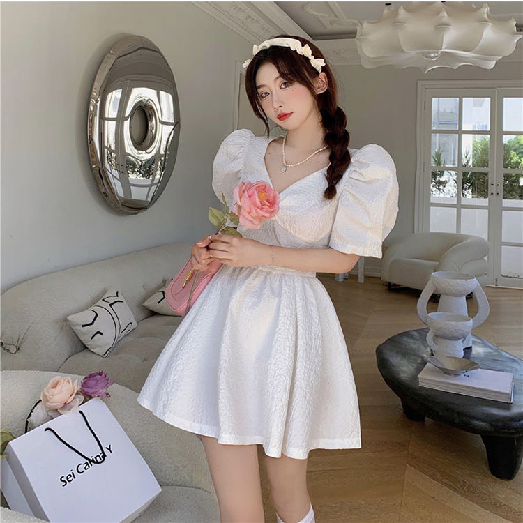 Jual D333- Yujin Dress V-Neck / korean dress lengan balon party dress ...