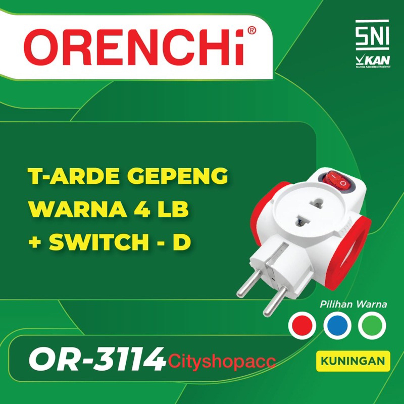 Jual ORENCHI OR-3114 Steker T Arde Gepeng Warna 4 Lubang + Switch ...