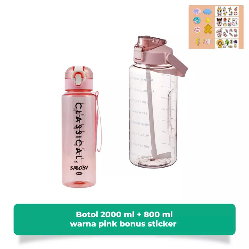 Jual BOTOL MINUM 1 SET VIRAL 2LITER + 900ML + 350ML ( INCLUDE STIKER 2D ...