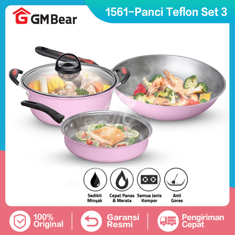 Jual GM Bear Panci Wajan Set 3 pcs 1561 - Arria Panci Penggorengan Set Pink | Shopee Indonesia