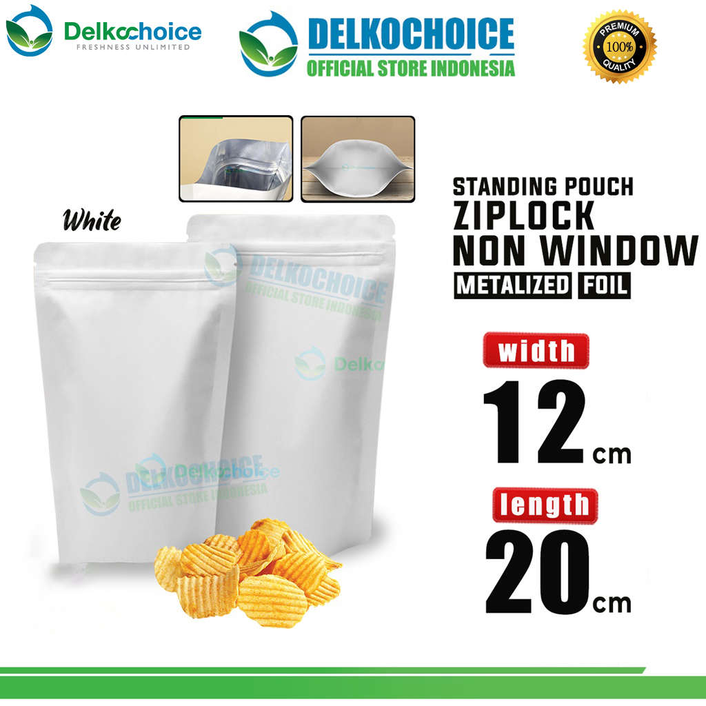Jual Standing Pouch 12x20cm WHITE Full Metalize Foil NON WINDOW Ziplock ...