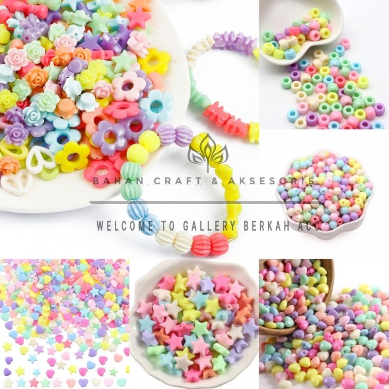 Jual Manik Manik Bunga/Bintang/Love/Huruf/ Warna Pastel Manik Manik ...
