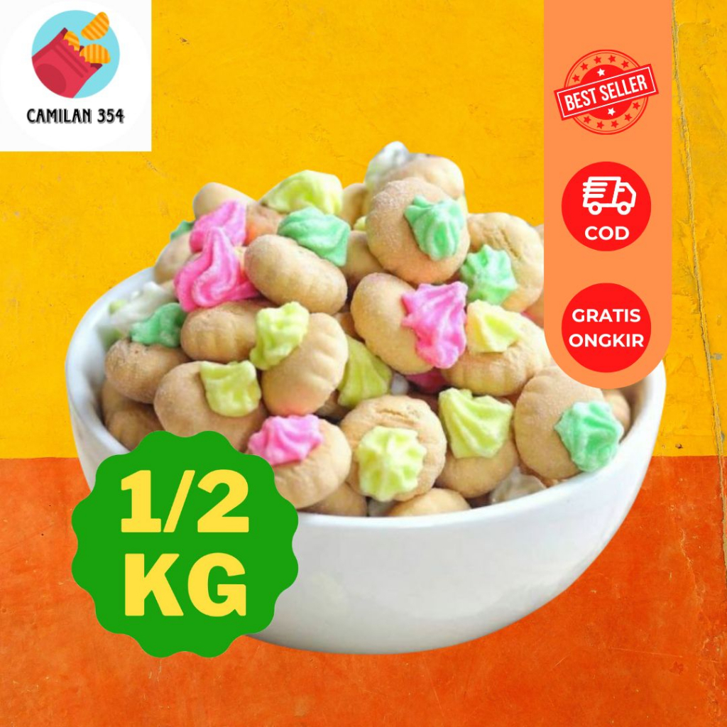 Jual [500GRAM] Kue Kembang Gula Warna - 500gr / Kukis Kancing Benik 1 ...