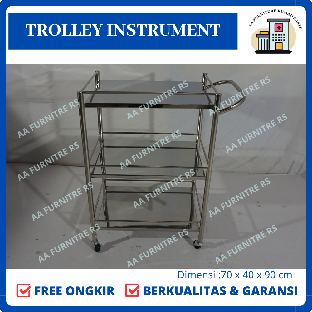 Jual Trolley Instrument 3 Rak Laci Trolley Intrument Stainless Steel ...