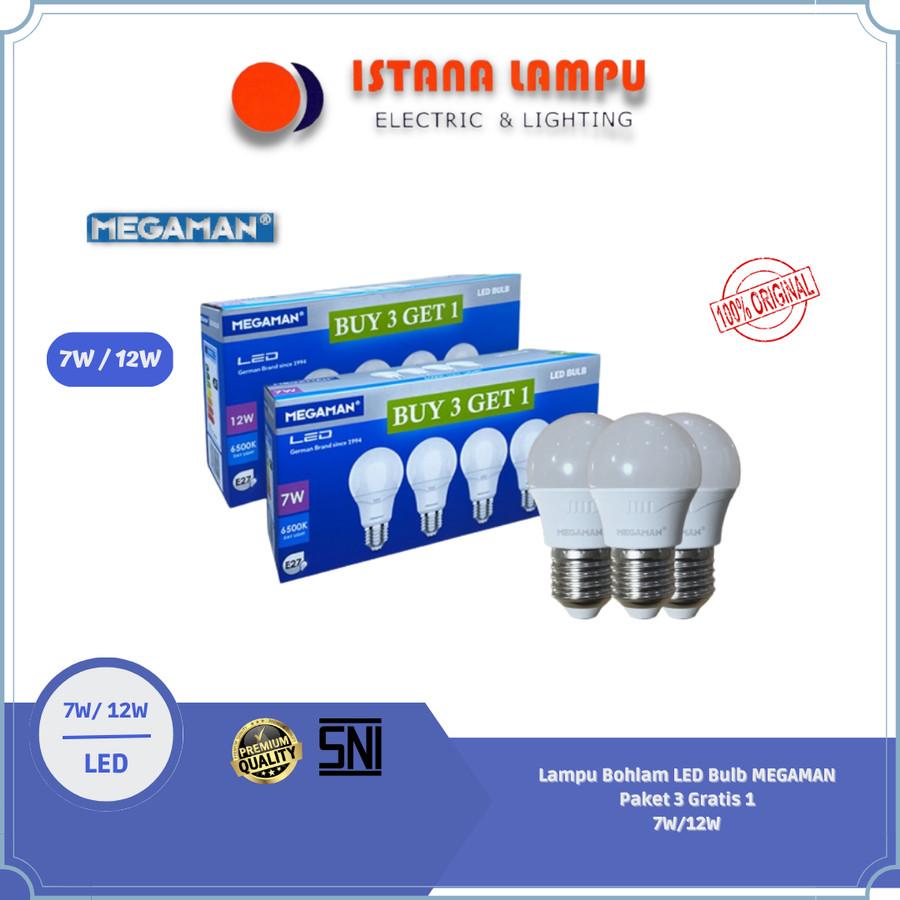 Jual Lampu Bohlam Led Megaman Paket 3 gratis 1 HEMAT ENERGI 7W /9W/12W Putih | Shopee Indonesia