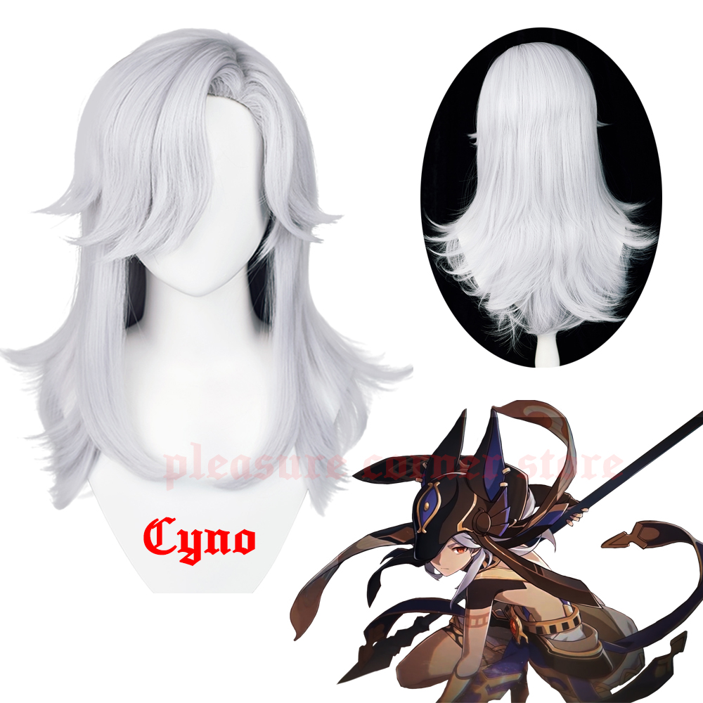 Jual Genshin Impact Cyno Cosplay Wig Long Silver White Wig Cosplay ...