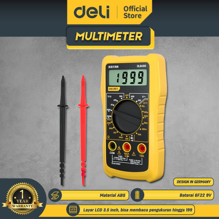 Jual Deli Multimeter/Alat Ukur Arus Listrik Digital 600V AC DC Diode ...