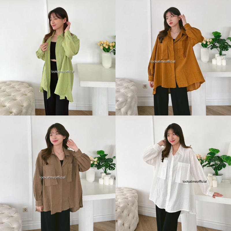Jual lookatmeofficial • Cozie Oversized Shirt With Pocket - Atasan Kemeja Oversize bahan Linen ...