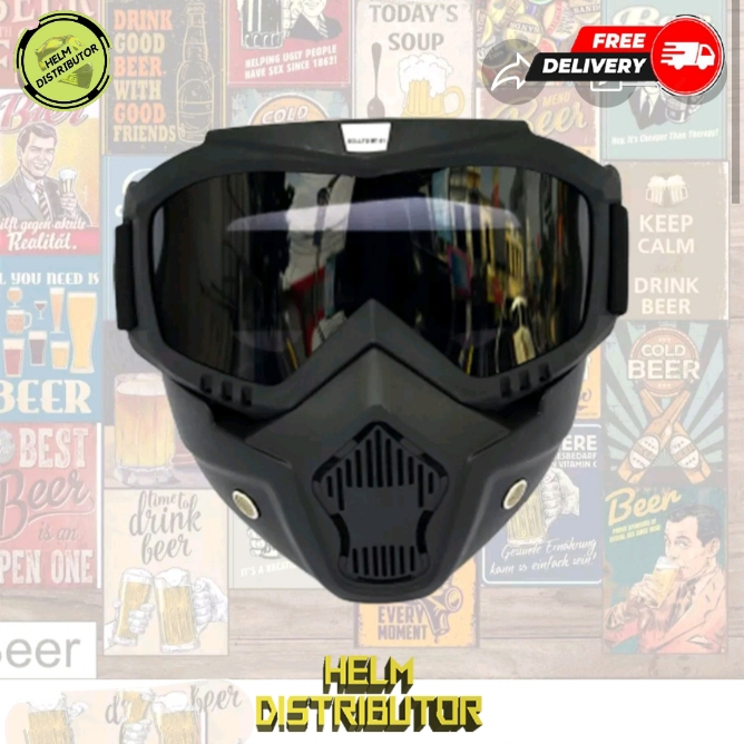 Jual Goggles Kacamata + Masker Full Face Helem Google Mask Helm Gun Ski ...