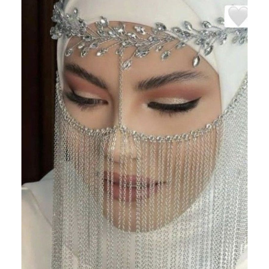 Jual Cadar Rantai Cleopatra Dengan Headpiece/ Cadar Rantai Arabian Look ...